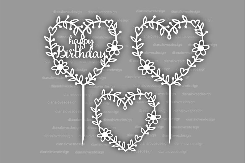 Heart Cake Topper Svg, Heart Frame Svg, Birthday Cake Topper Cut File ...