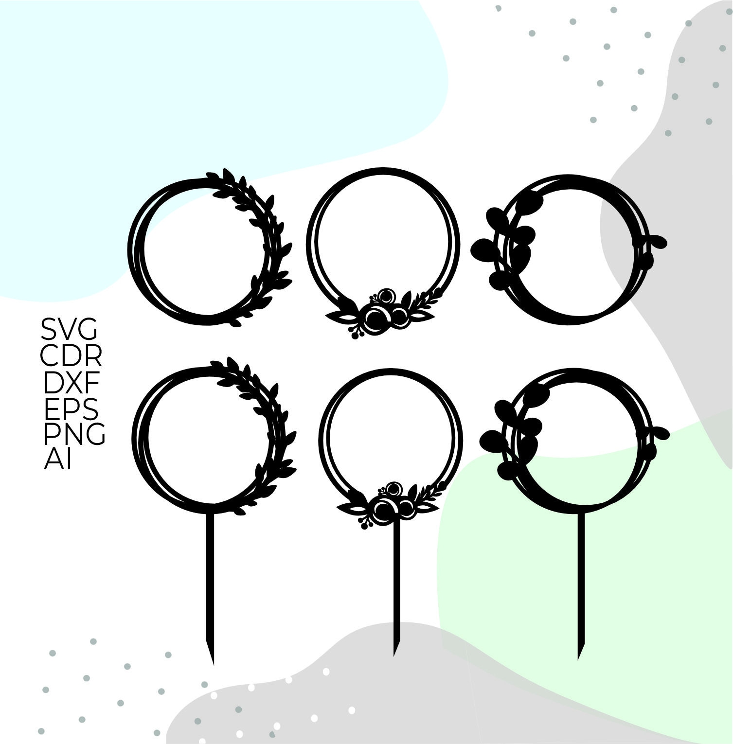 Cake Topper Svg , Wedding Cake Topper Svg , Wreath Frame Svg , Cake ...