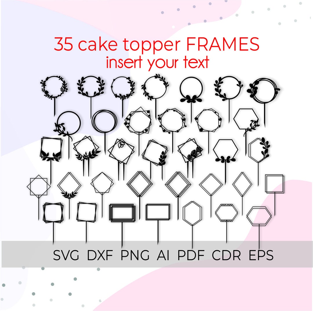 Cake Topper Cricut, Happy Birthday Svg, Wreath Frame Svg, Cake Topper ...