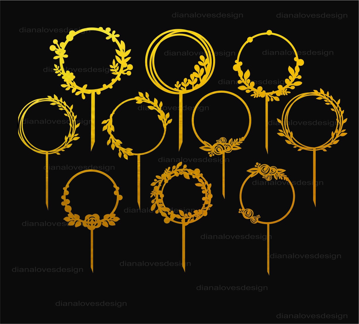 Wedding Cake Topper Svg, Birthday Topper Svg, Flower Wreath Frame Svg ...