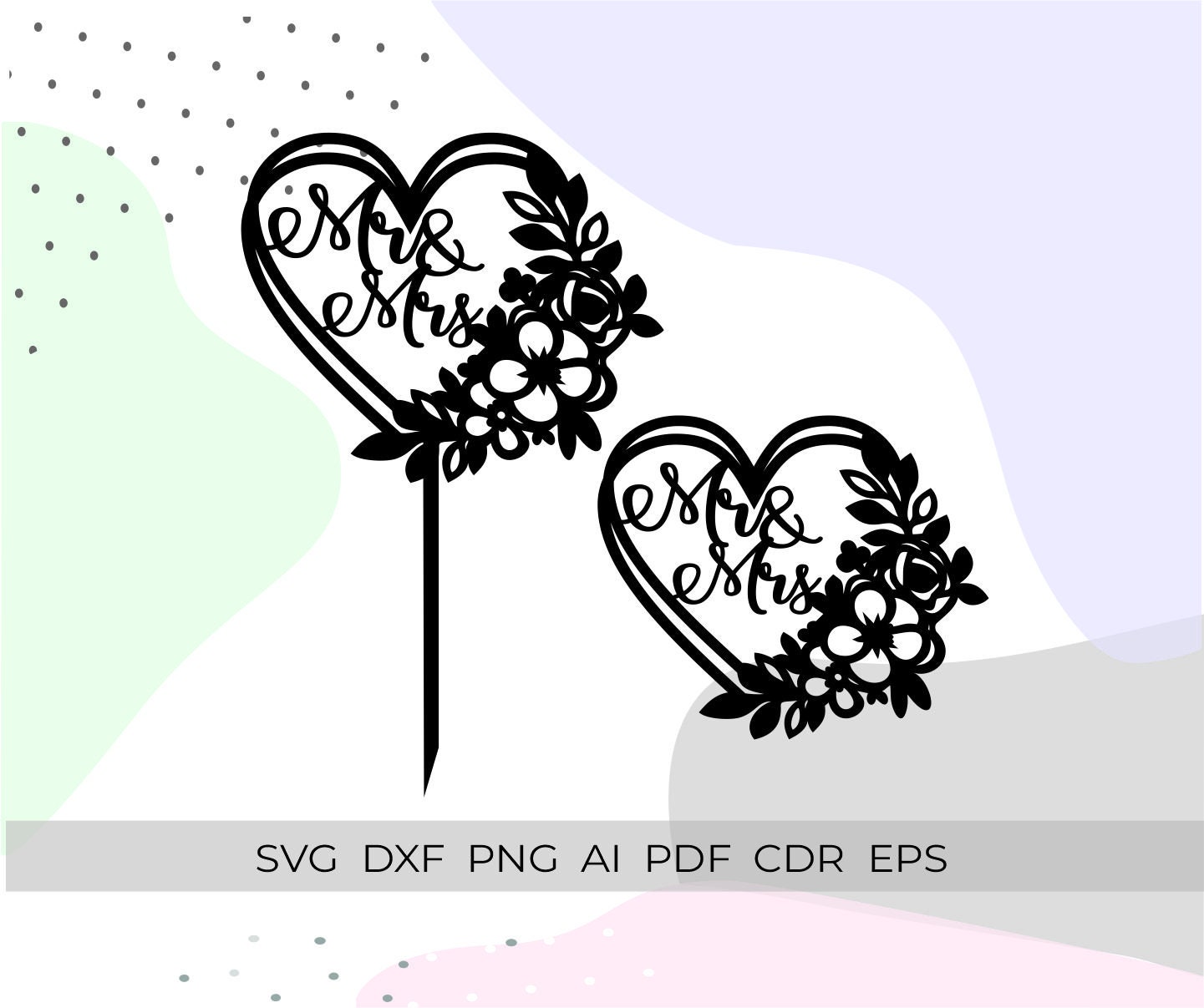 Mr and Mrs Svg Cake Topper Svg Heart Frame Svg Wedding Cake - Etsy