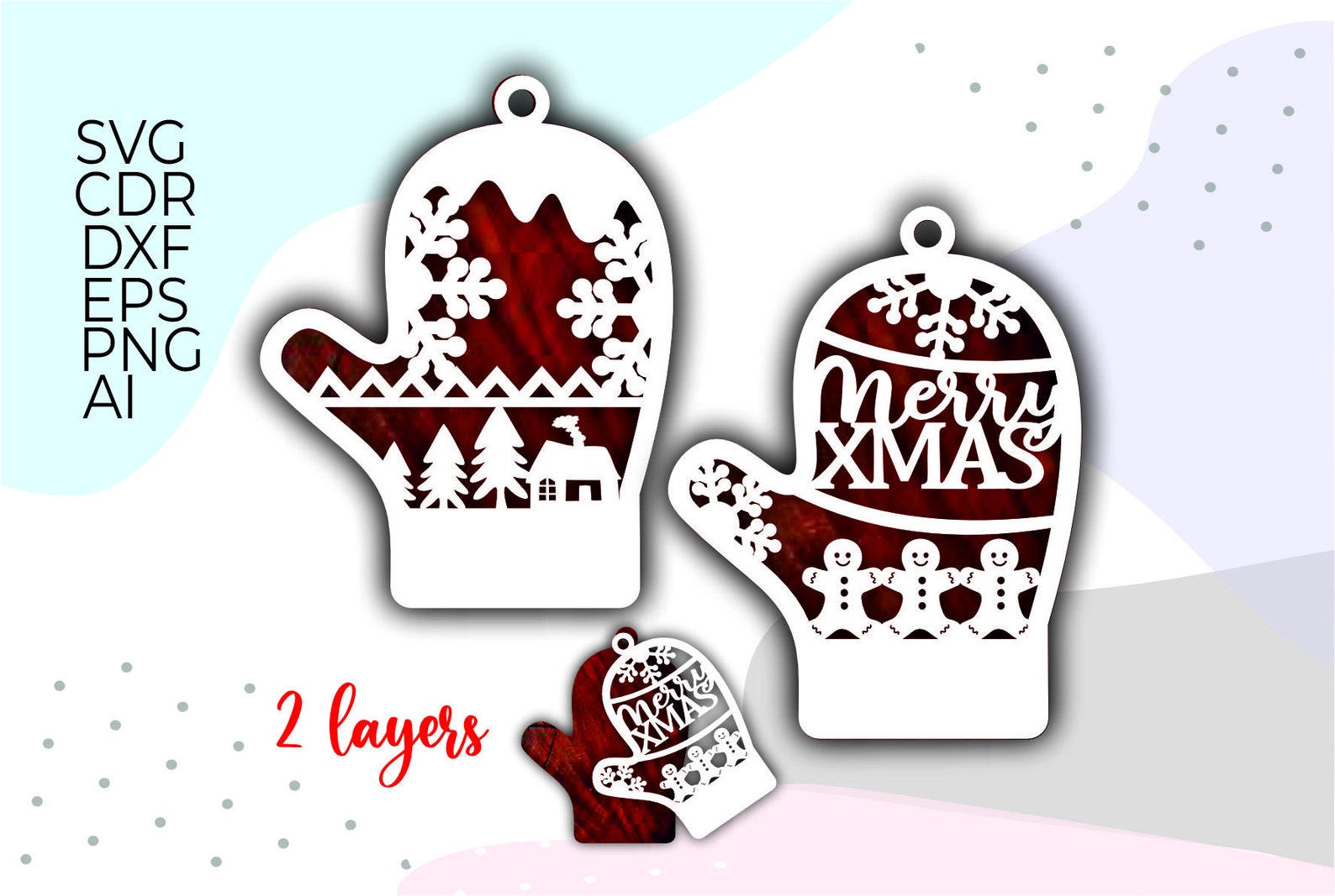 Christmas Mitten Glove Svg 3d Layered Ornaments Svg File for - Etsy