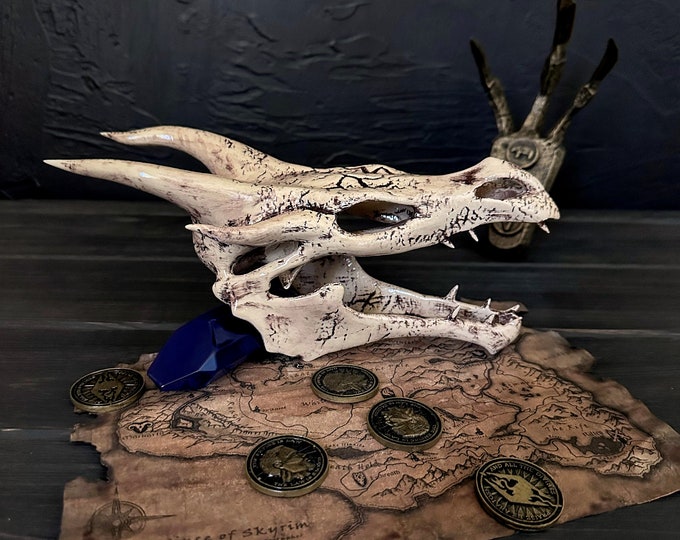 Skyrim Dragon Skull Hand Painted Replica on Stand - Etsy