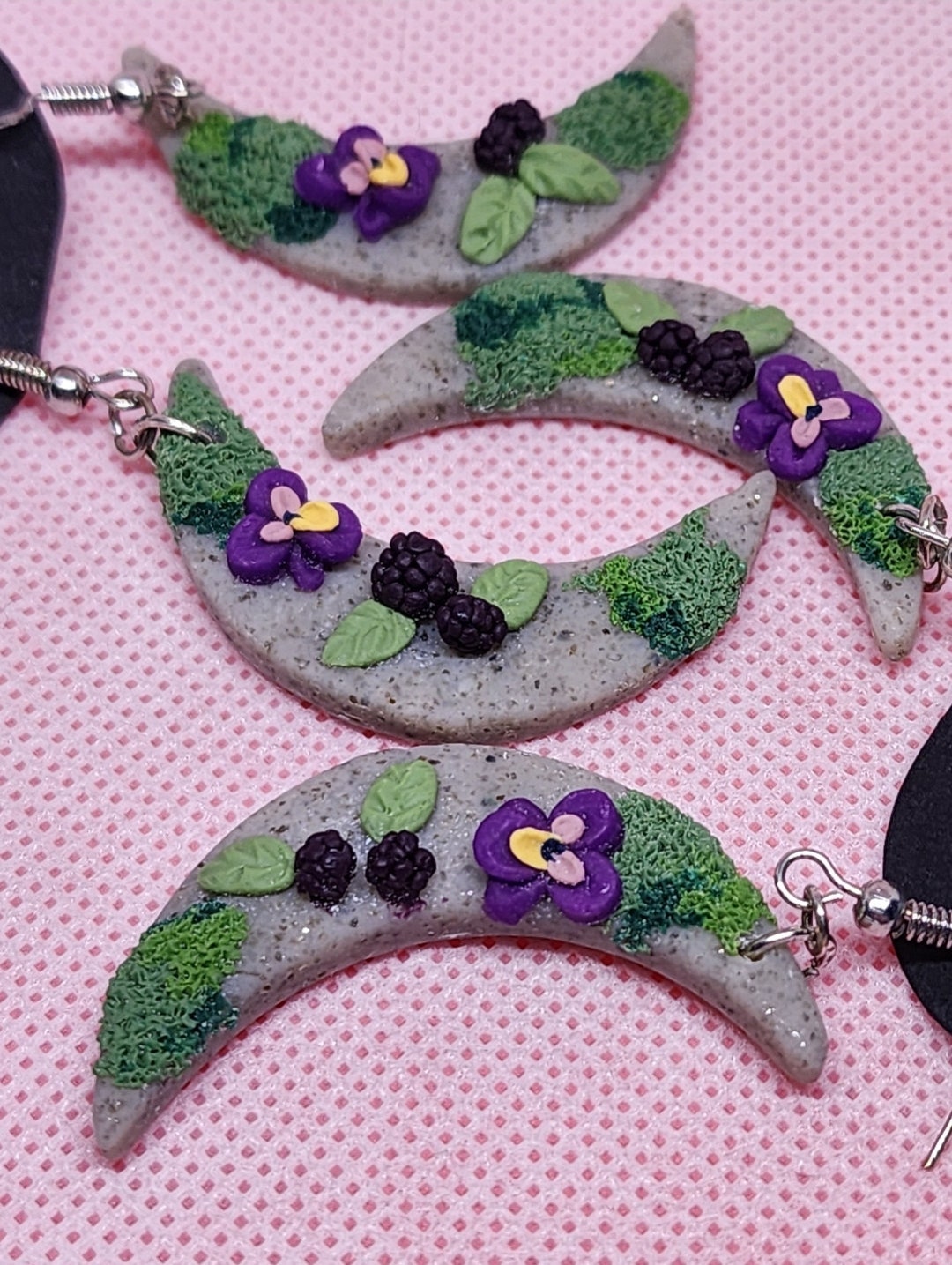 Raspberry Violet Moss Polymer Moon Earrings - Etsy