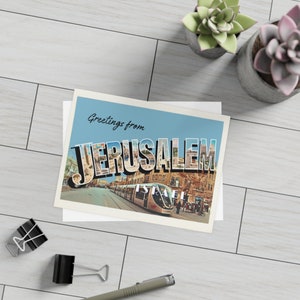 Jerusalem Post Card | Vintage Post Card | Greetings From Jerusalem Israel | Jerusalem Landmarks ...