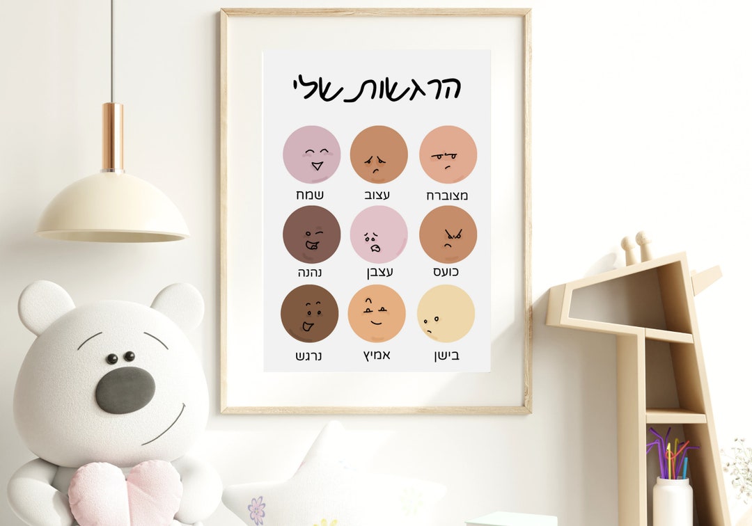 Hebrew Feelings Poster Print | Feelings Chart Wall Art | Montessori ...