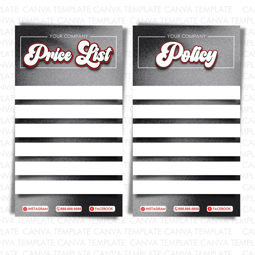 Price List Editable Canva Premade Template, Price List DIY, Price List ...