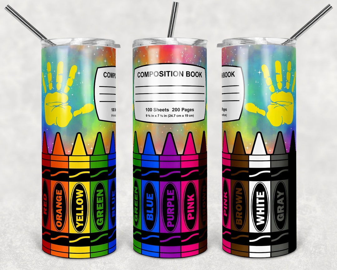 Composition Book Crayons Png for 20 OZ Sublimation Skinny Tumbler ...