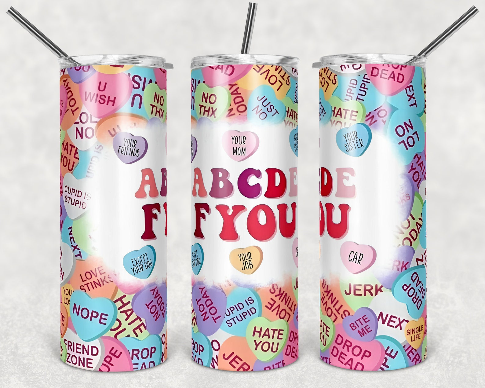 Abcde FYOU Valentine's Day Hearts20 Oz Skinny Tumbler Wrap Sublimation ...