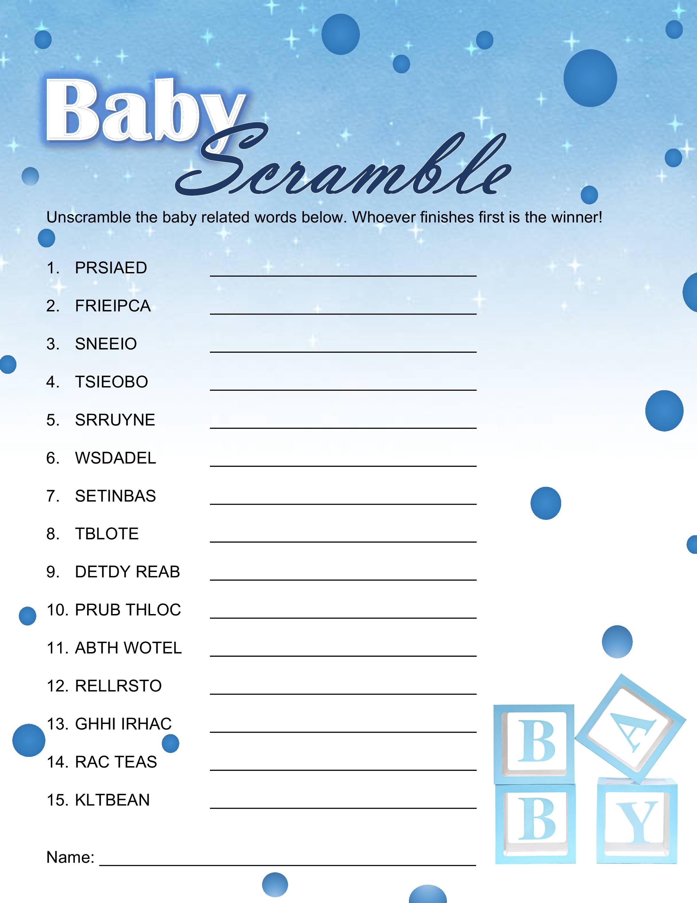 Baby Shower Scramble Game blue digital Download - Etsy