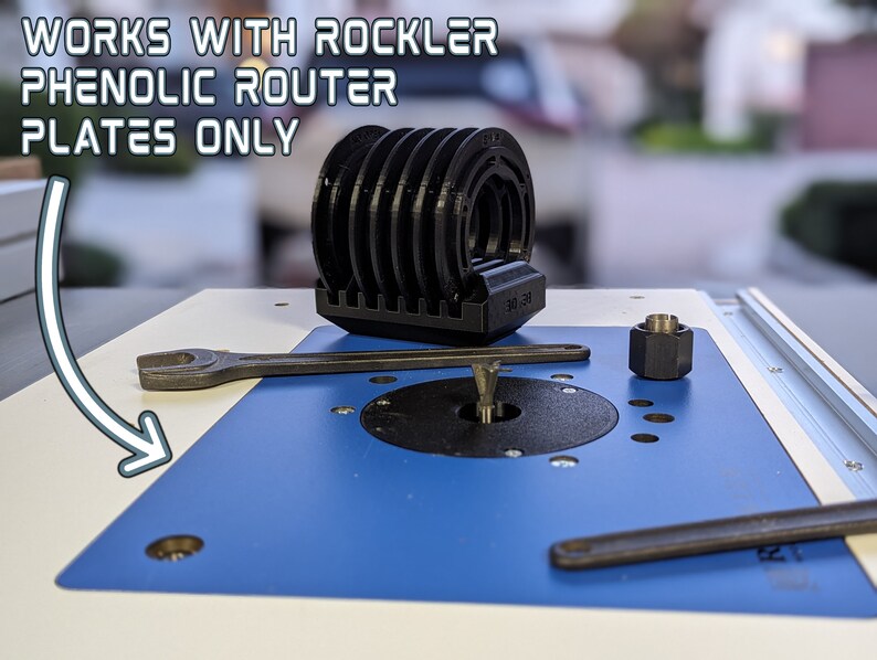 4 Dia. Rockler Router Plate Insert Ring Set With Caddy Router Table ...
