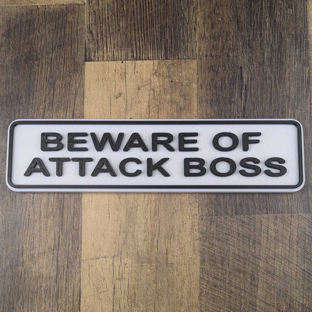 3" X 12" Beware of Attack BOSS Nameplate Gag Gift | Wall Plaque ...