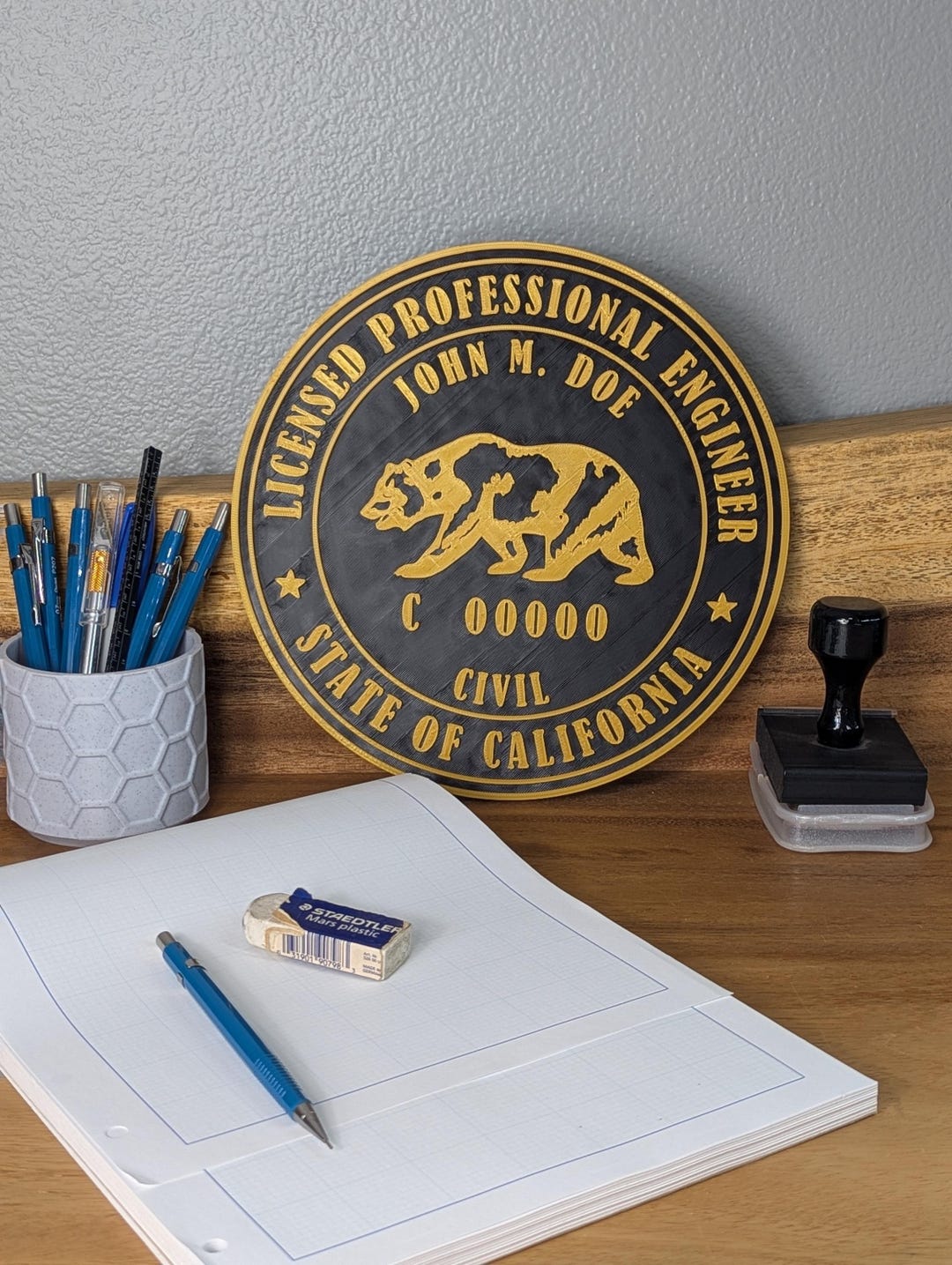 9.5" Personalized Professional Engineer Stamp Nameplate - Custom PE ...