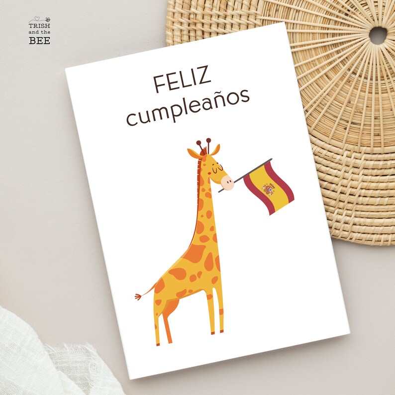 Printable Spanish Birthday Card Feliz Cumpleaños happy Birthday in Spanish With Spain Flag and ...