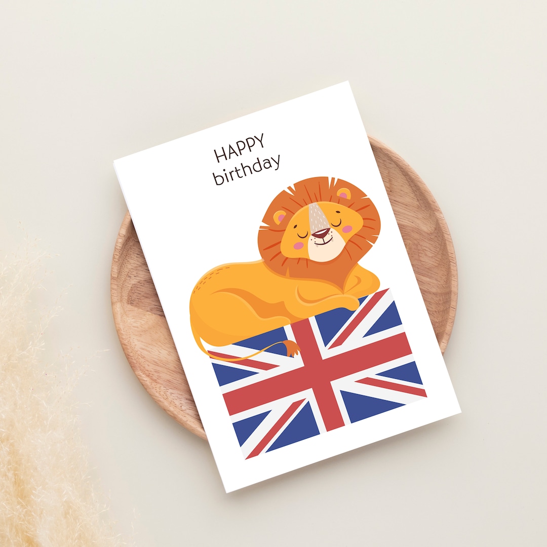 Printable UK Birthday Card Happy Birthday With UK Flag and Lion Digital ...
