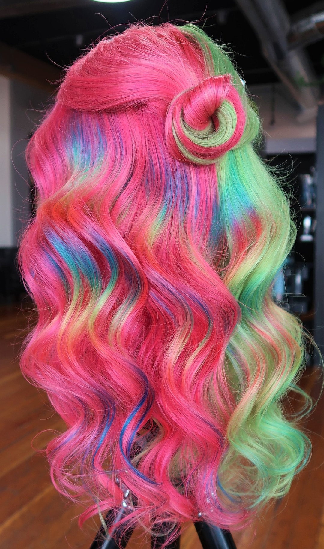 UV Reactive Human Hair Lace Front Wig: Hot Pink, Lime Green, Rainbow - Etsy