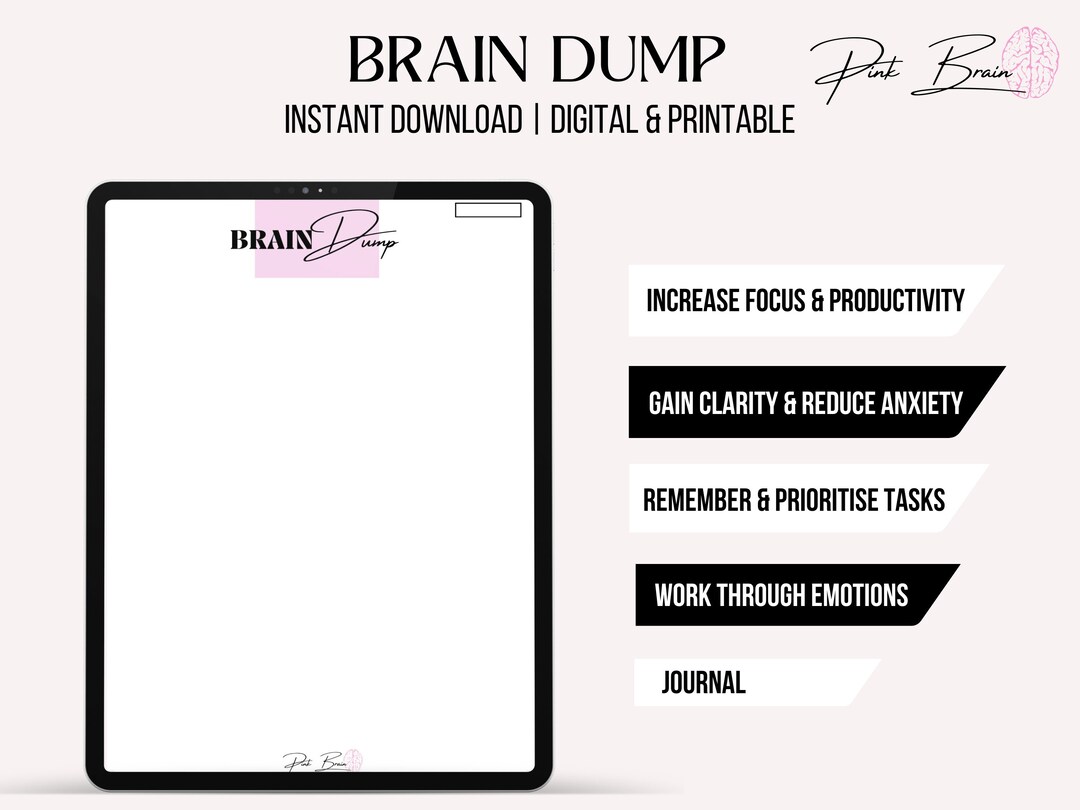 Printable, Digital, Mindfulness Template, Brain Dump, PDF Instant ...
