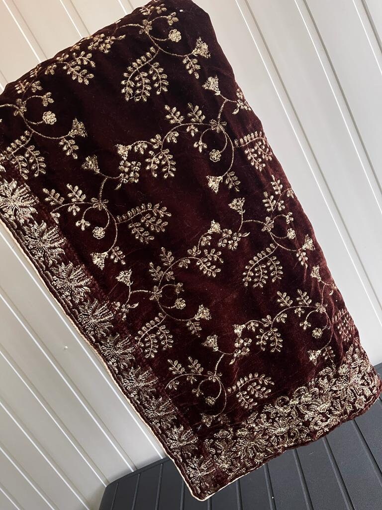 Brown Floral Velvet Shawl Velvet Scarf Embroidered Shawl Embroidered ...