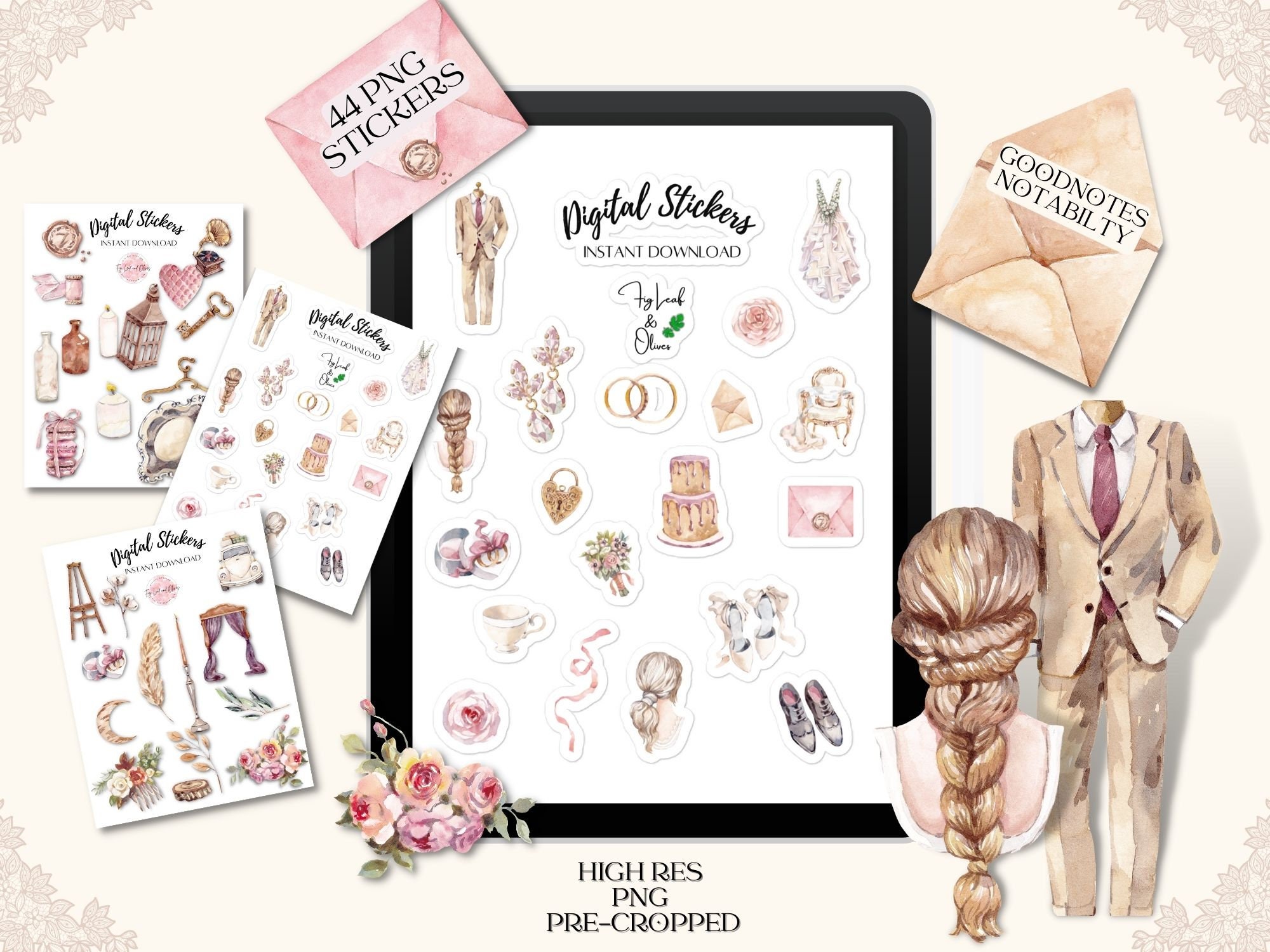 Wedding Digital Stickers PNG, Bride Stickers, Goodnotes Stickers ...