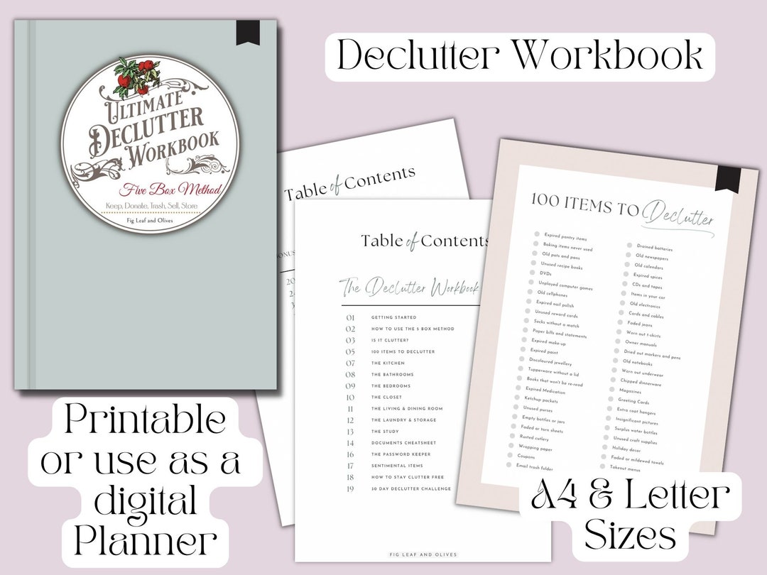 Declutter Workbook, Digital or Printable Use, 41 Hyperlinked Pages ...