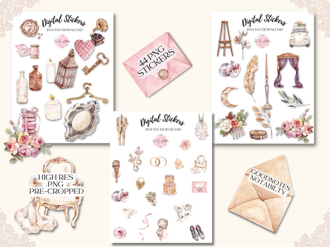 Wedding Digital Stickers PNG, Bride Stickers, Goodnotes Stickers ...