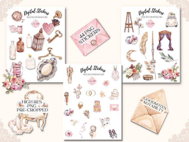 Wedding Digital Stickers PNG, Bride Stickers, Goodnotes Stickers ...