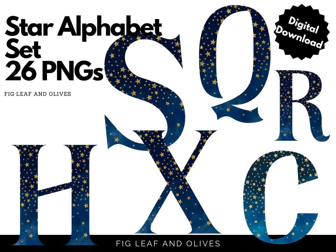 Star Alphabet Clipart, Fancy Alphabet Set, Clipart Alphabet - Etsy