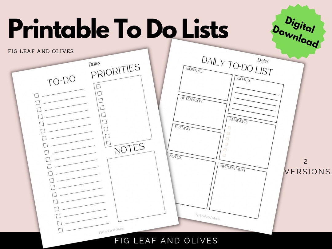 To-do List, Printable List, Checklist, PDF Fillable, Daily Planner ...