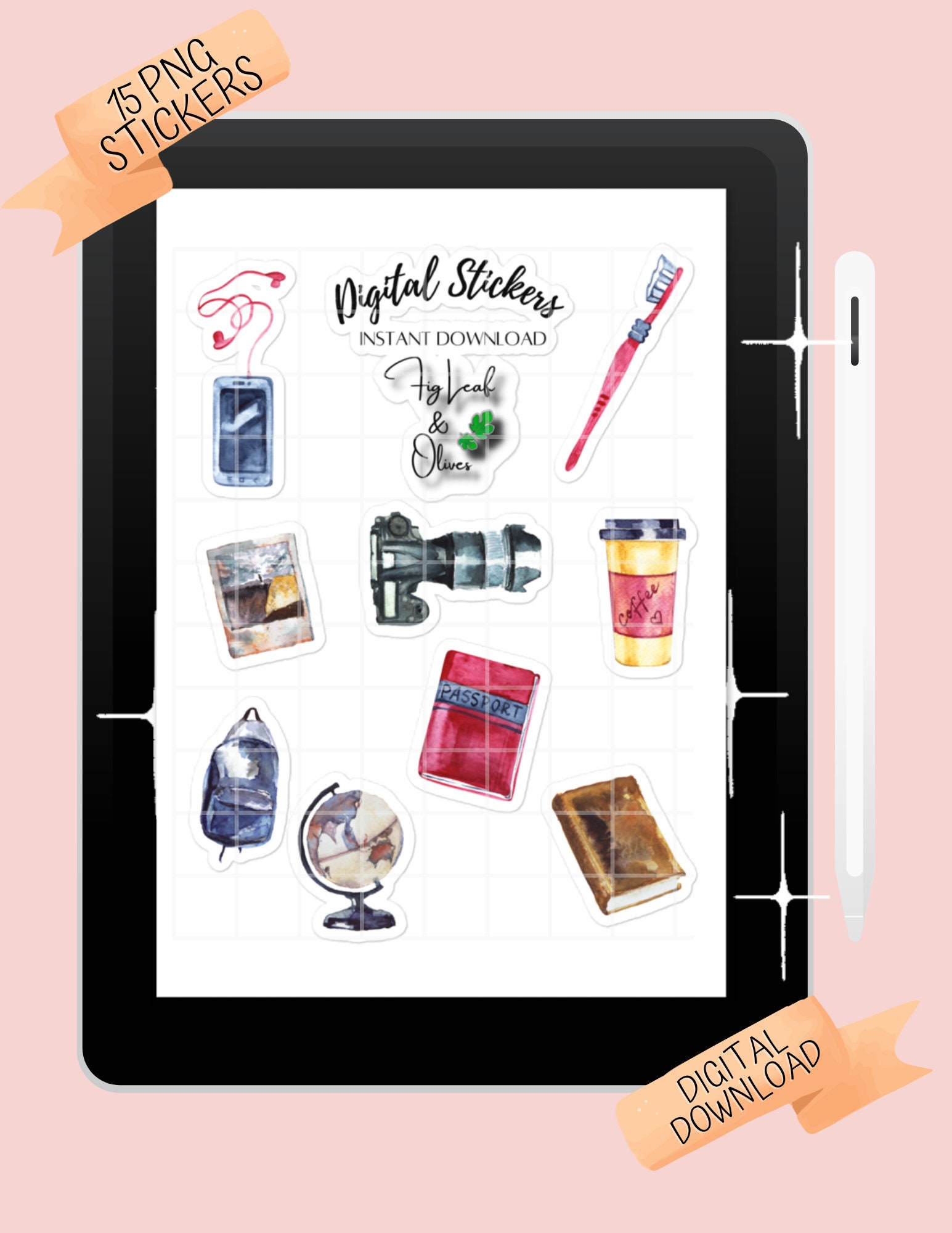 Travel Theme Digital Stickers |PNG | Pre-cropped | Clip Art | Goodnotes ...