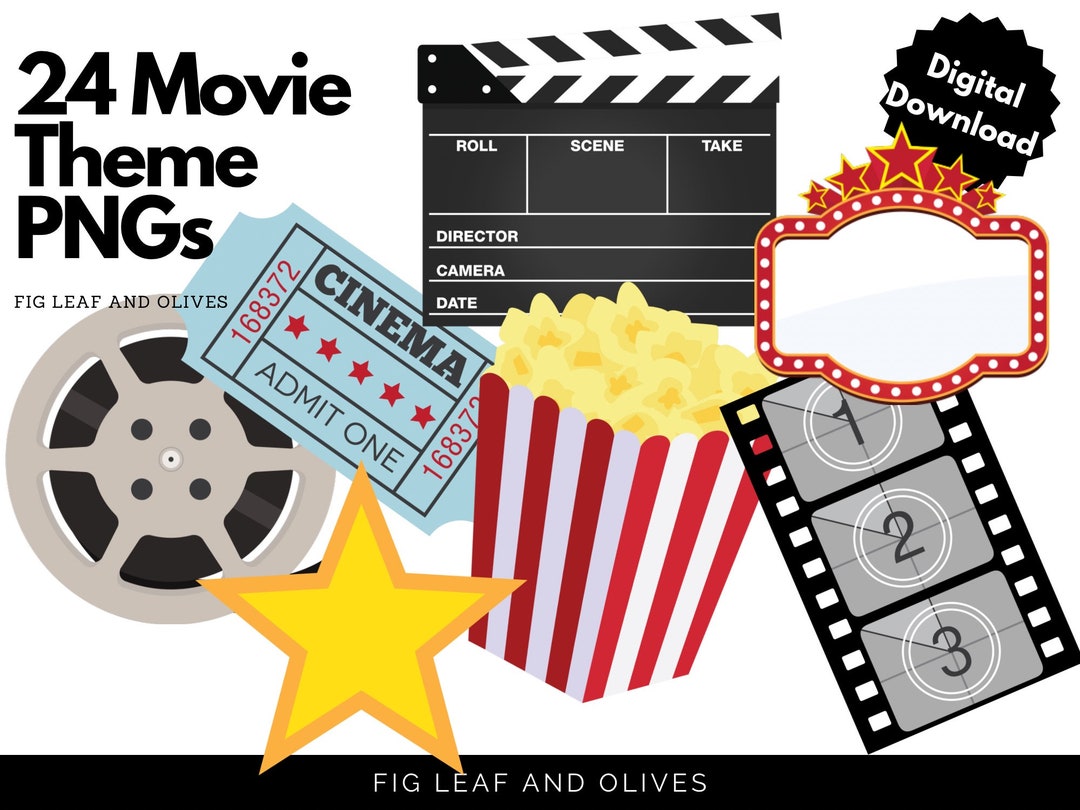 Movie Digital Stickers PNG, Planner Stickers, Digital Clipart, Journal ...