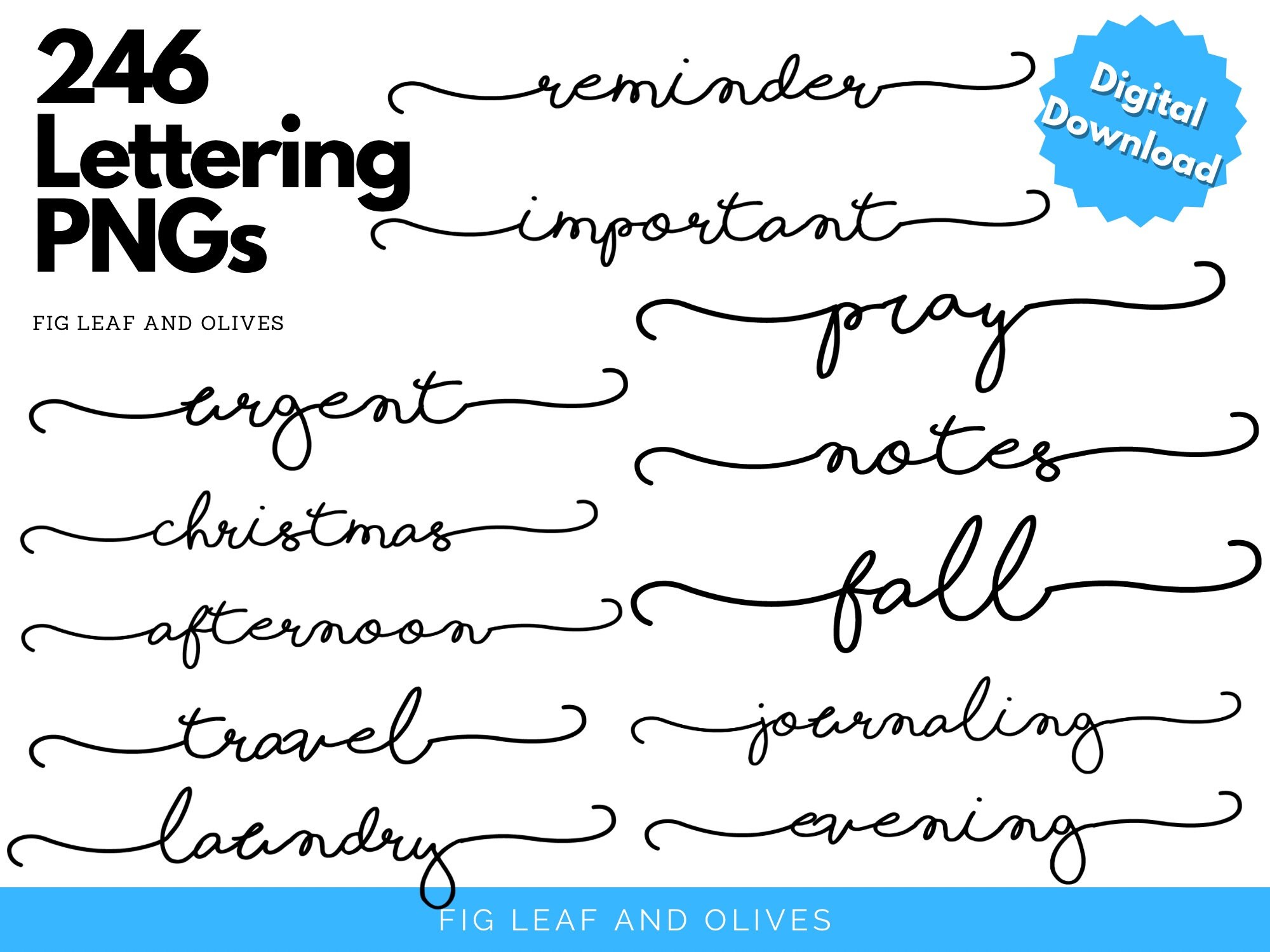 Digital Stickers PNG, Script Lettering, 246 Words, Perfect for Digital ...