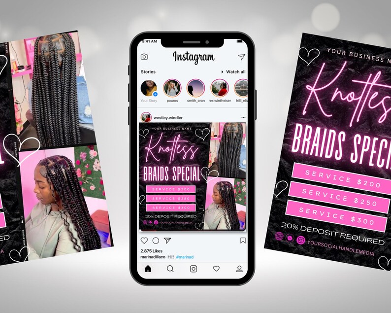 Knotless Braids Flyer, DIY Instagram Flyer, Knottless Braids Special ...