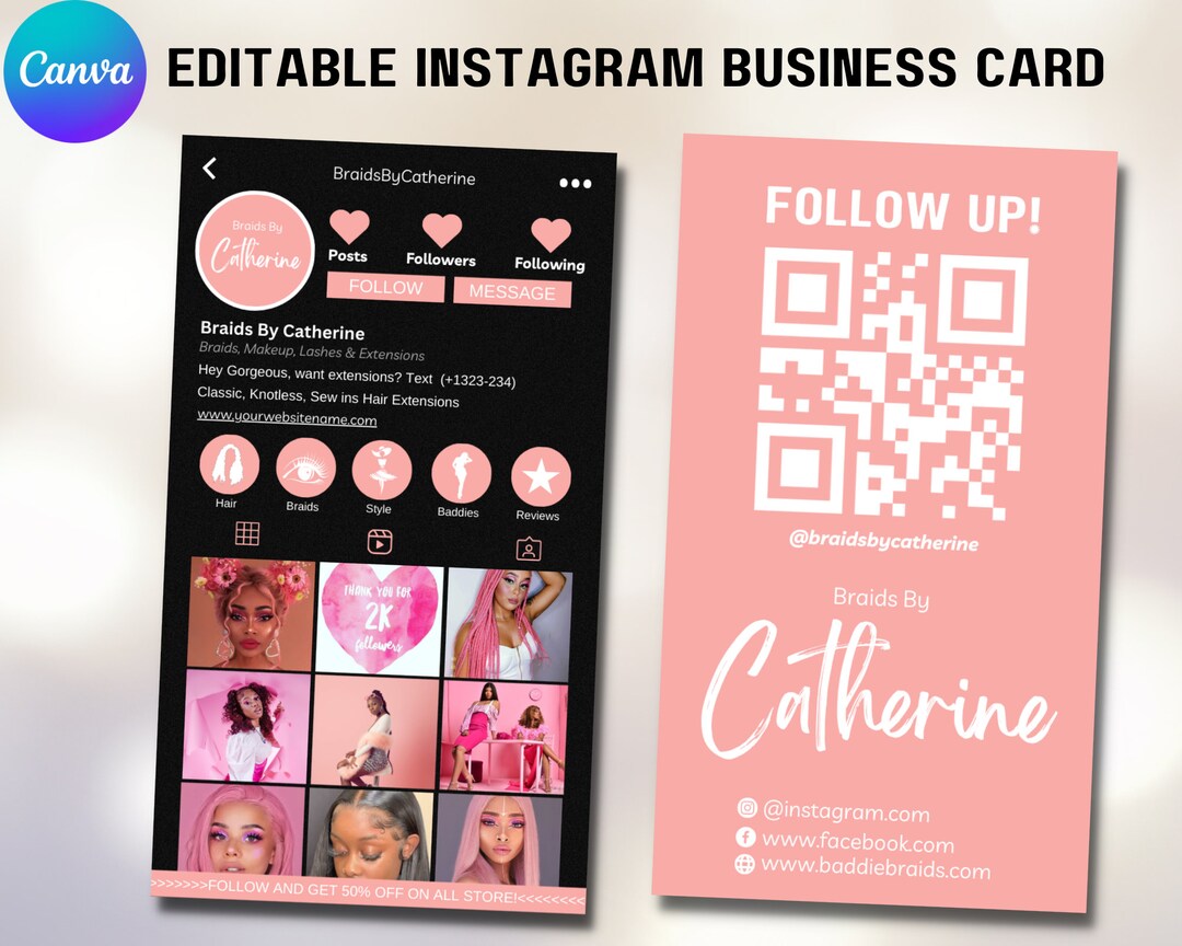Instagram Business Card QR Code Card Template Design IG Influencer Card ...