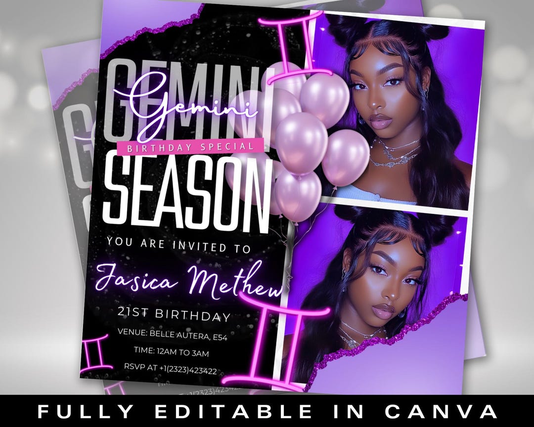 Gemini Birthday Flyer, Gemini Bash Flyer, Birthday Flyer, Birthday Girl ...