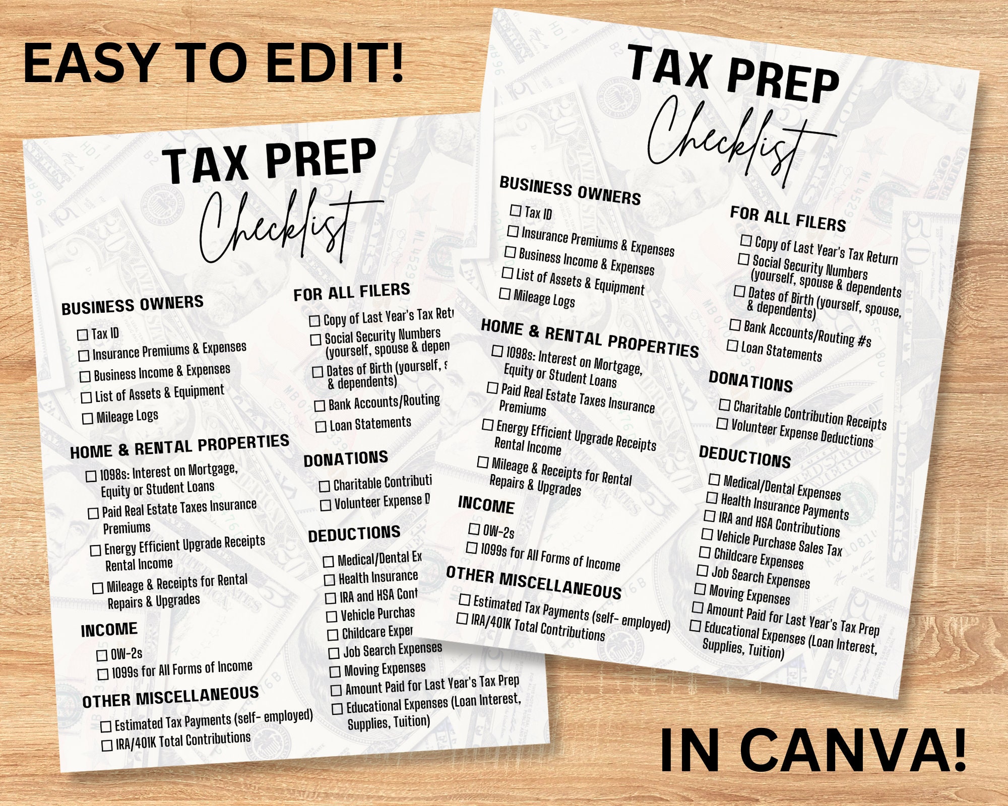 Tax Prep Checklist, Editable, Tax Preparation Checklist, Tax Prep ...