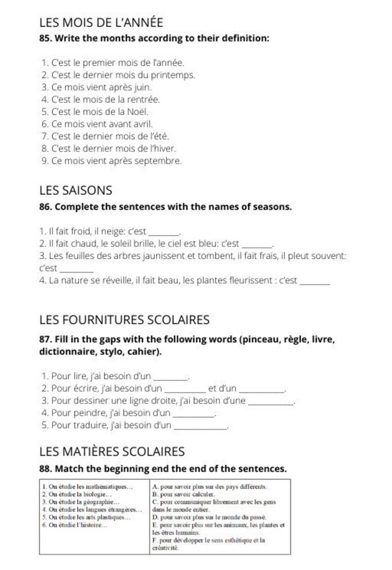 Grammar & Vocabulary Exercices - Printable Download - Learn French With ...