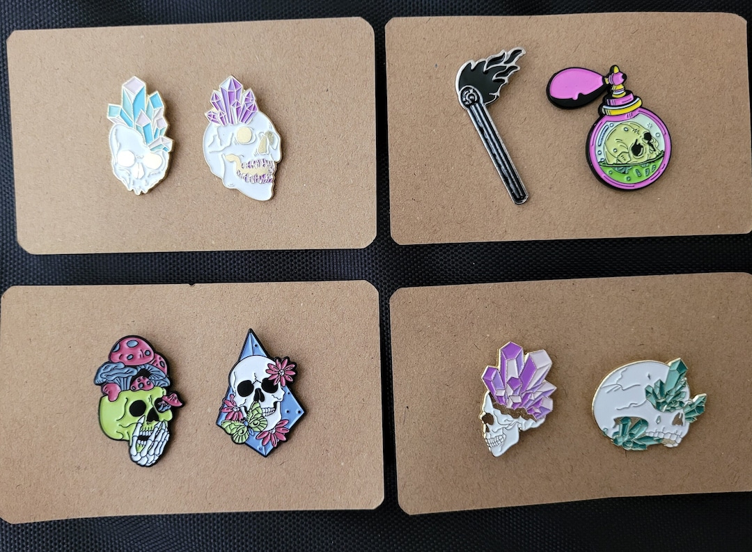 Skull Enamel Pin Sets, Colorful Skelton Pins - Etsy