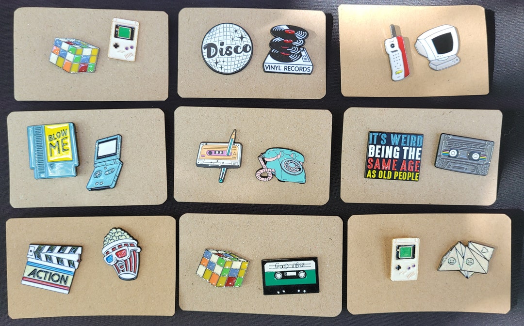 Retro, Old School, 90's Style Enamel Pins, Rubix Cube, Gameboy ...
