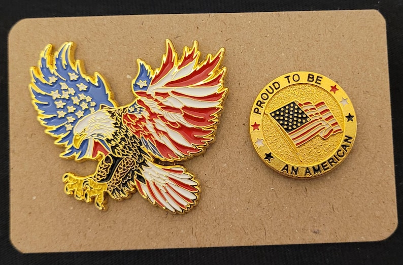 American Enamel Pin Sets- USA, Veterans, Flag, Eagle, Liberty, Stars ...