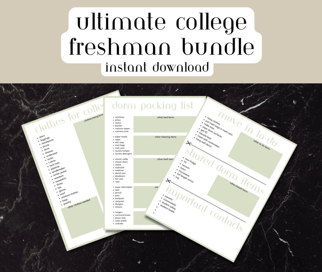 ULTIMATE RESOURCE BUNDLE, for College Freshman, Checklist, Packing List ...