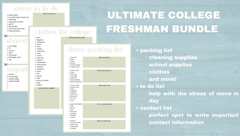ULTIMATE RESOURCE BUNDLE, for College Freshman, Checklist, Packing List ...