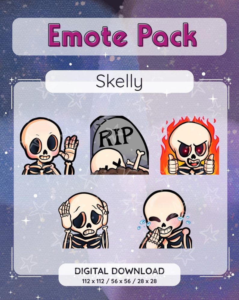 Cute Skeleton Twitch Emote Pack | Hand-drawn Kawaii Emotes (digital ...