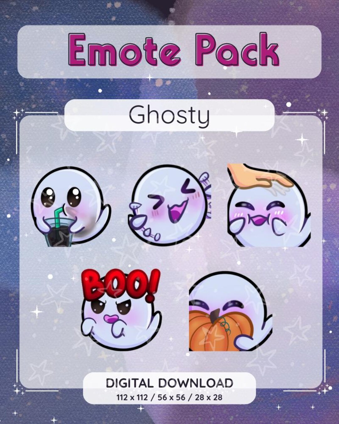 Ghost Twitch Emote Pack | Cute Ghost Twitch Emote for Youtube and ...