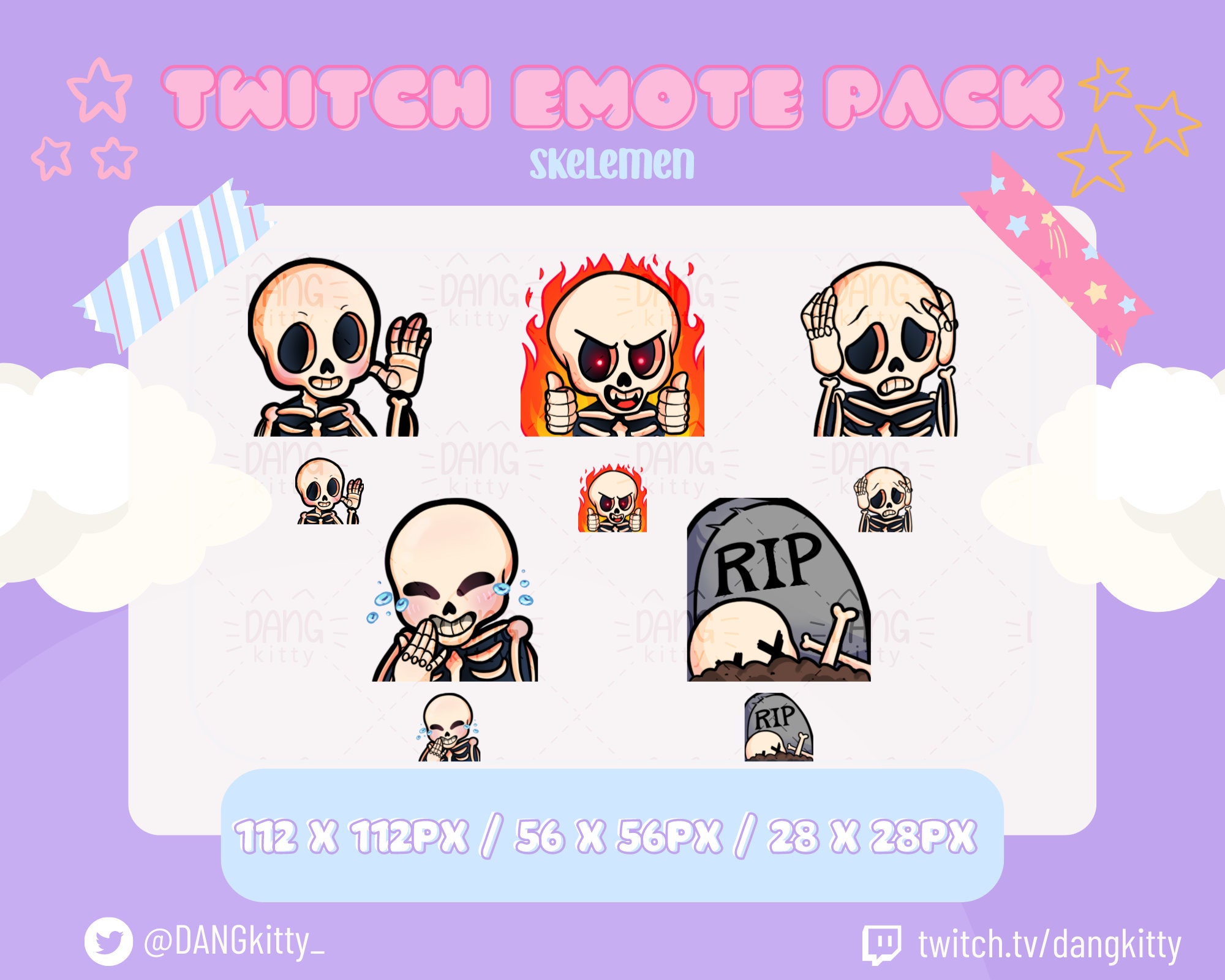 Skeleton Twitch Emote Pack Cute Skeleton Twitch Emote for Youtube and ...