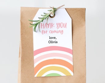 Editable Boho Rainbow Thank You Party Tags, Baby Shower Favor Gift Tags ...