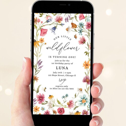 Wildflower Birthday Evite Template Wildflower First Birthday - Etsy