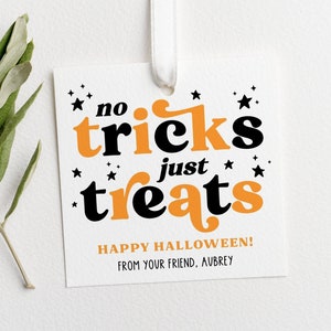 No Tricks Just Treats Tag Printable Halloween Party Bag Tag Trick or ...