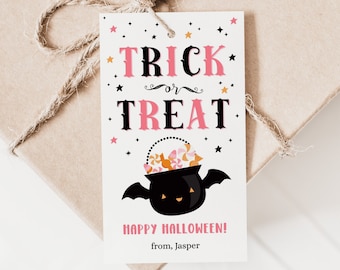 Pink Halloween Treat Gift Tag Printable - Etsy