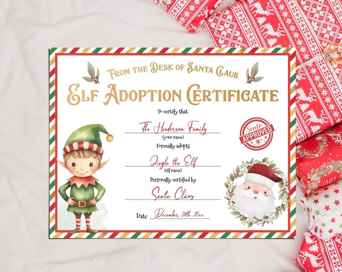 Elf Adoption Certificate, Elf Printable Adoption Certificate, Adopt an ...