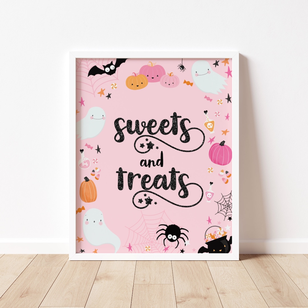 Sweets and Treats Sign Printable Pink Halloween Girl Birthday Party ...